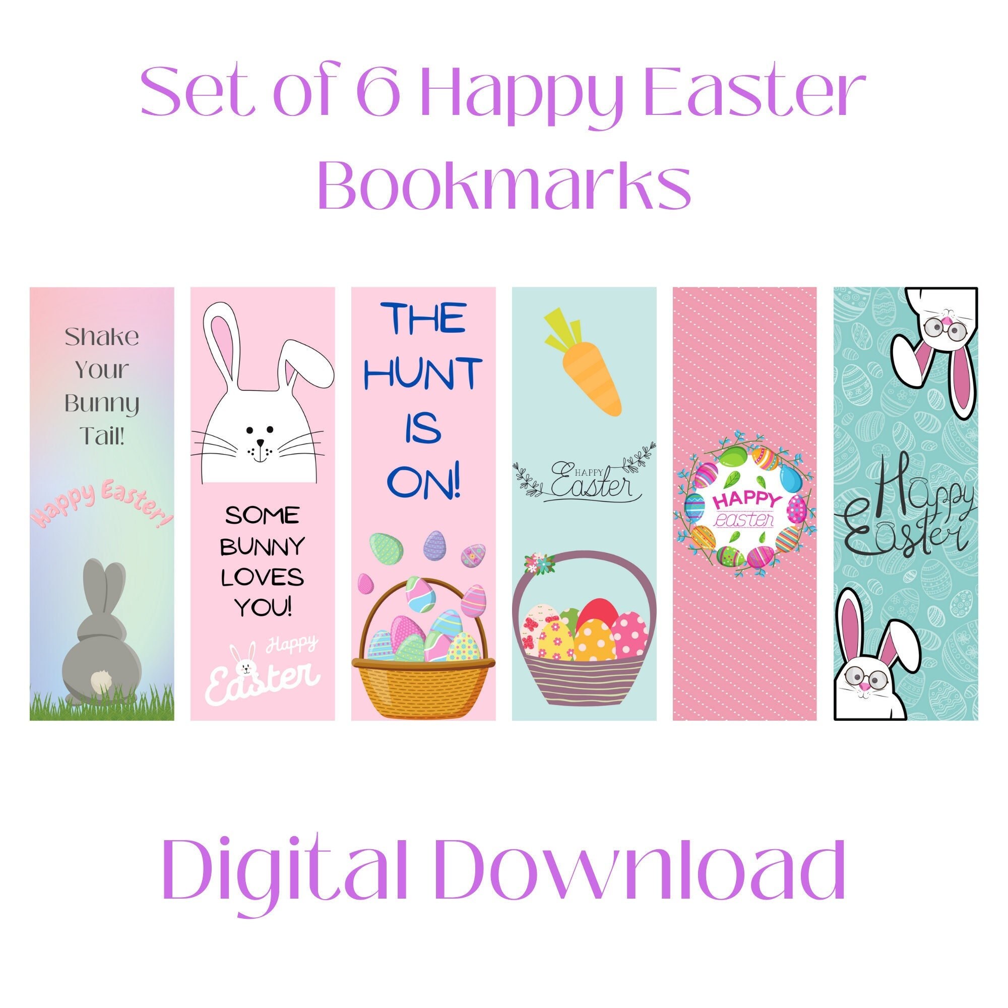Set of 6 Happy Easter Bookmarks, Digital Bookmarks to Download, Non ...