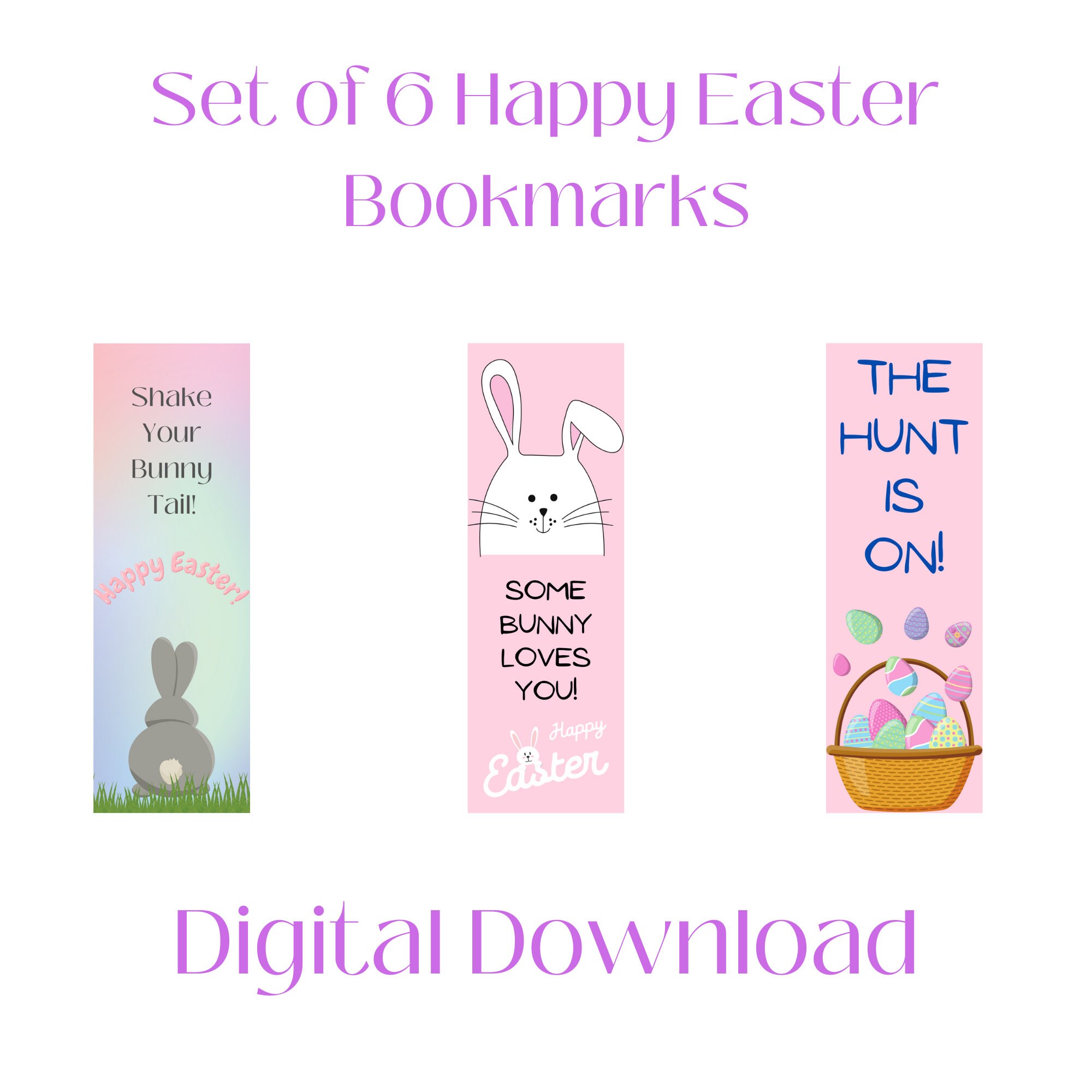 Set of 6 Happy Easter Bookmarks, Digital Bookmarks to Download, Non ...