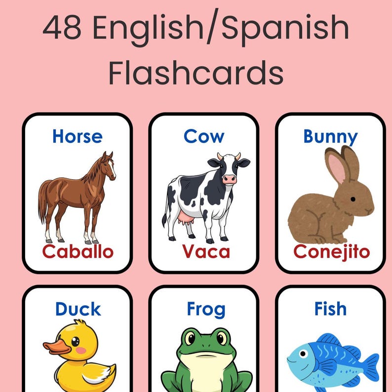 English Spanish Animal Flashcards | Bilingual Learning (PDF Download ...