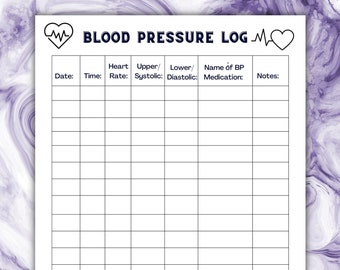 Blood Pressure Log Printable, BP Log Digital, Medical Tracker Chart ...