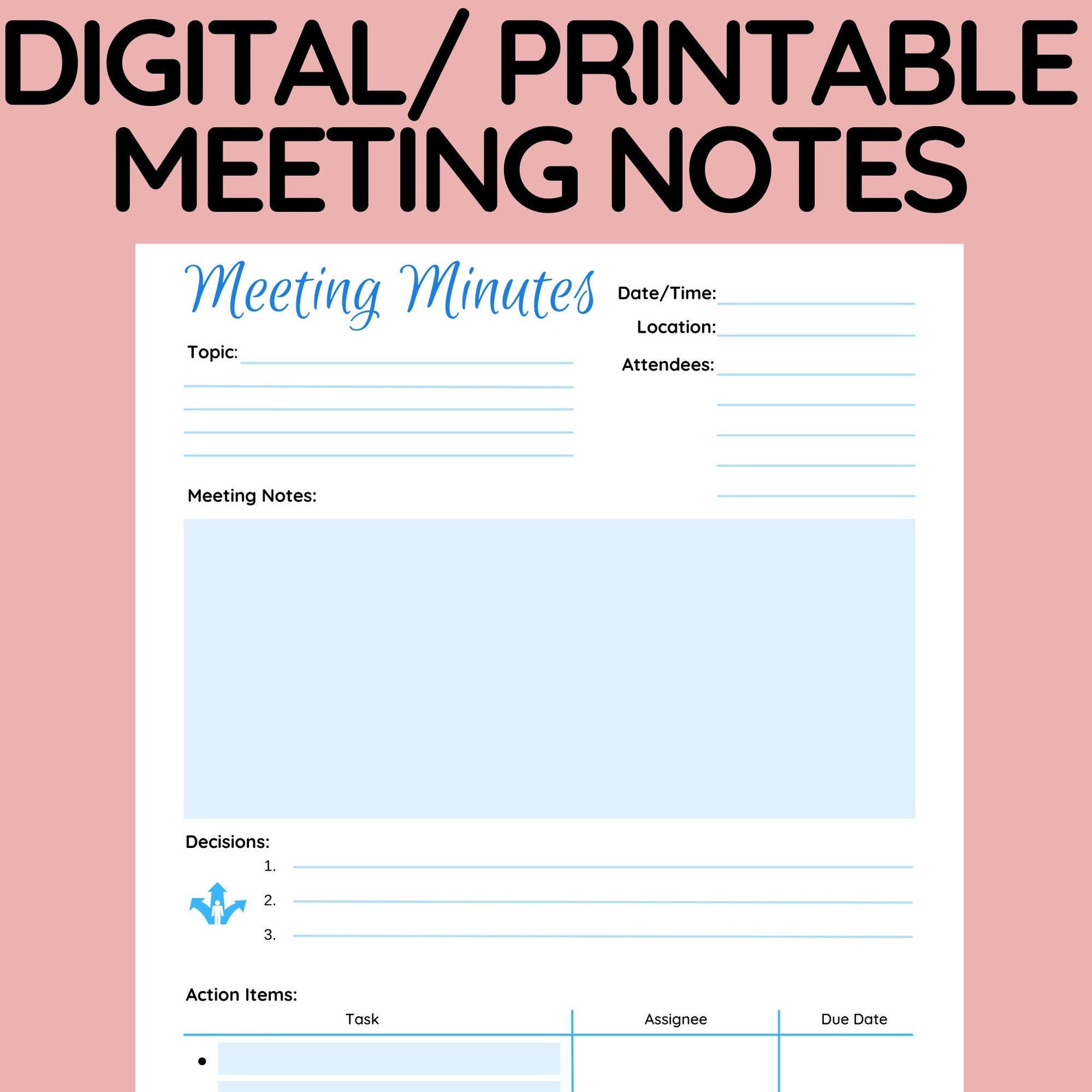 Meeting Notes Template PDF, Printable Meeting Minutes (digital Download ...