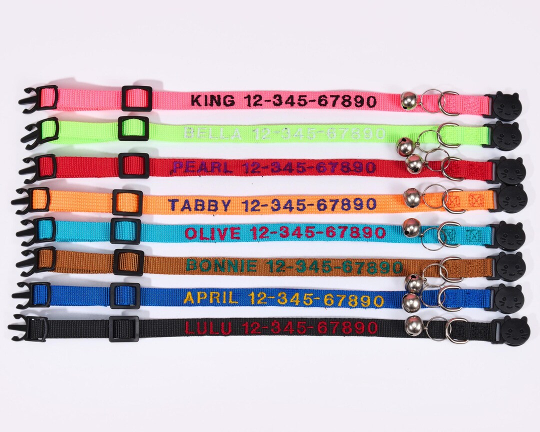 Embroidered Cat Collar With Name,custom Breakaway Kitty Collar Bell ...