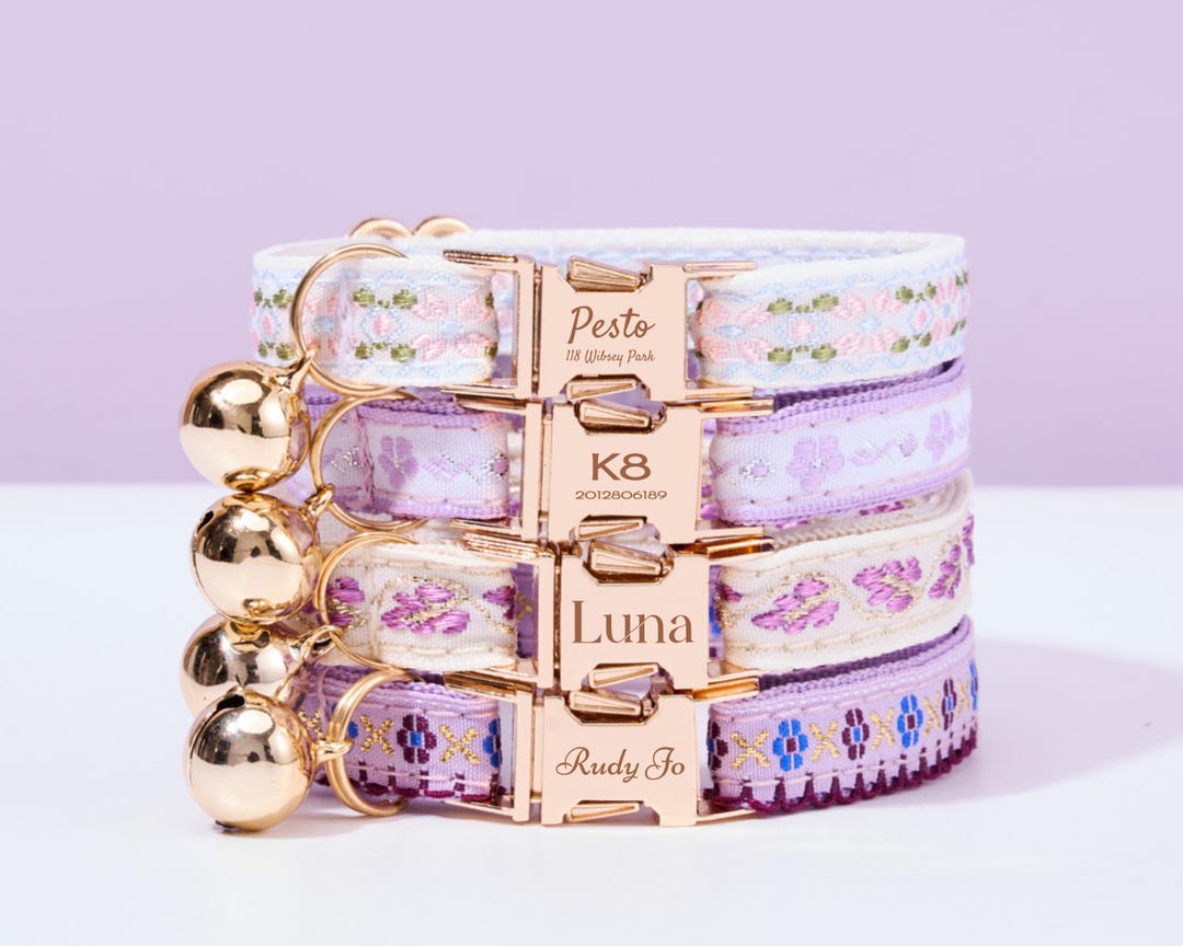 Personalized Floral Cat Collar With Bell for Birthday,custom Kittens ...