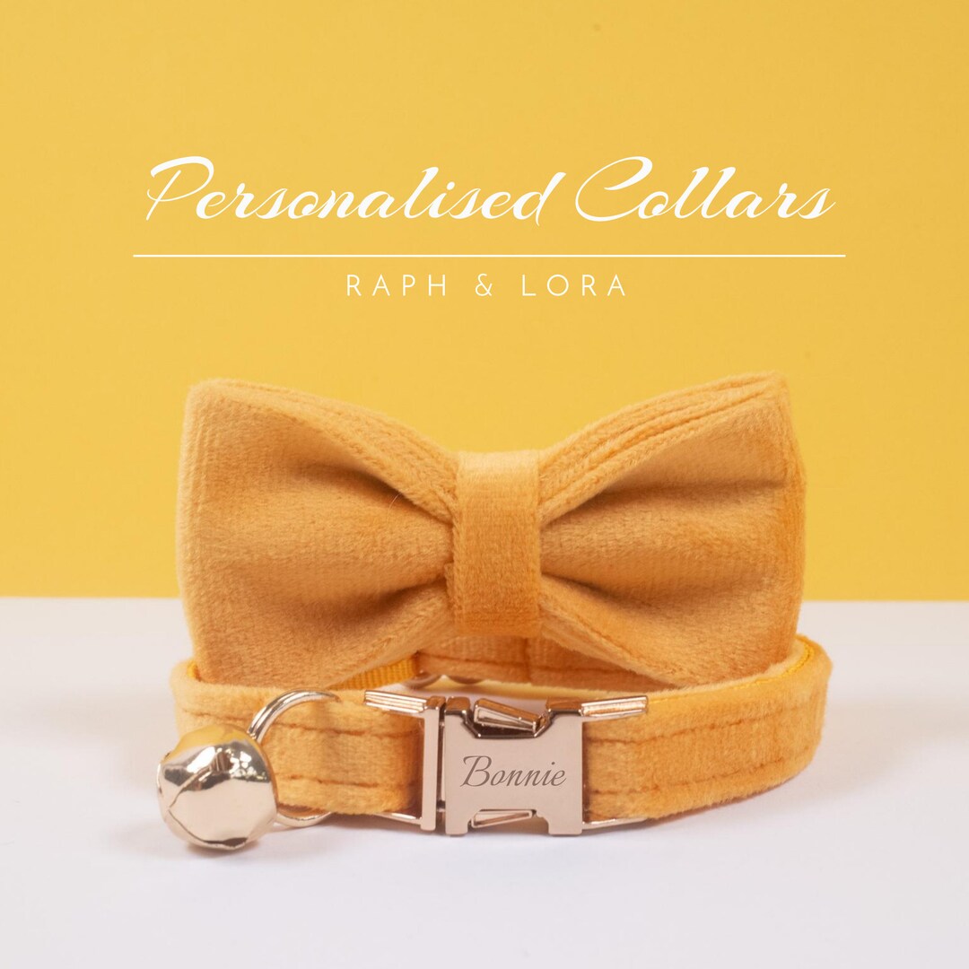 Personalized Cat Collar With Bell for Wedding Gift,yellow Velvet Cat ...