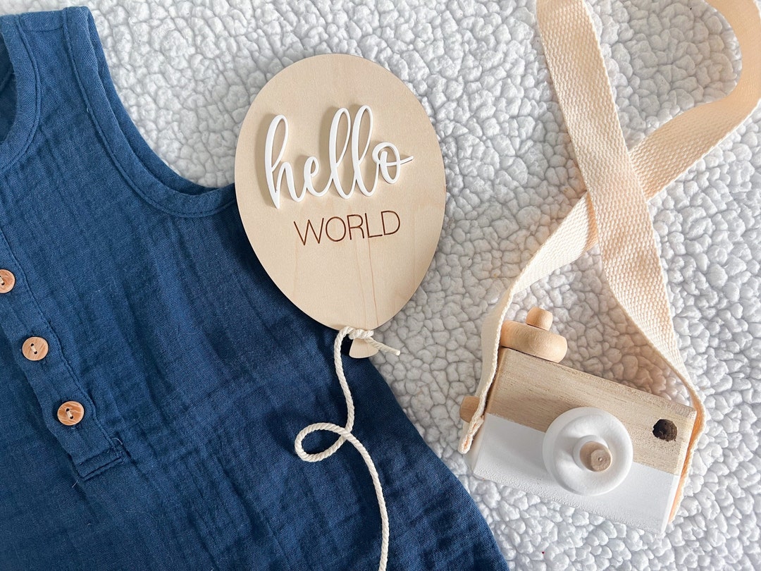 Hello World Baby Sign, Baby Monthly Balloon Milestone Marker ...
