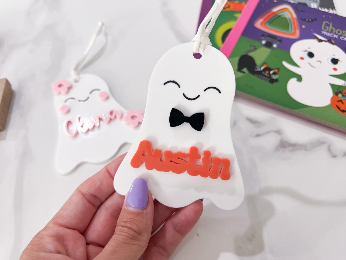 Halloween Name Tags, Ghost Candy Basket Tag, Custom Name for Kids Trick ...