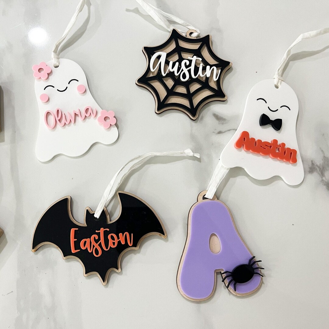 Halloween Name Tags, Ghost Candy Basket Tag, Custom Name for Kids Trick ...