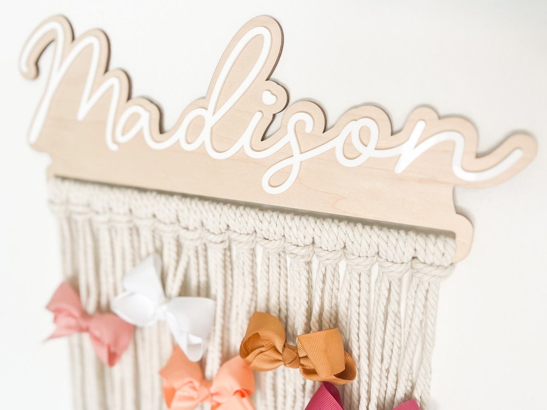 Macrame Bow Holder for Girls Nursery Decor, Personalized Boho Hair Bow ...