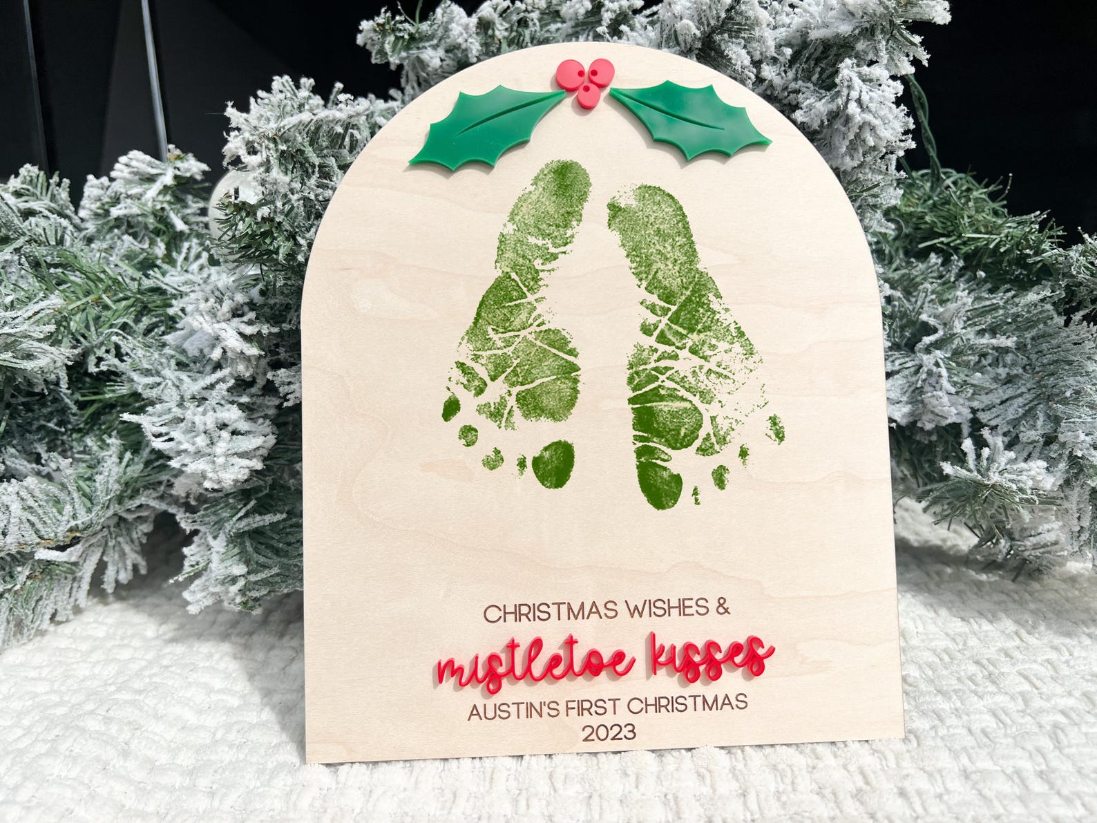 Christmas Footprint Sign Board, Mistletoe Kids Christmas Footprint ...