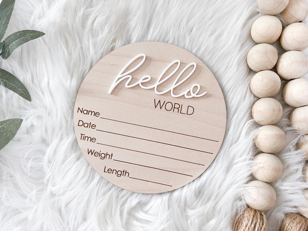 Hello World Baby Announcement Sign Hello World Plaque Gender - Etsy ...