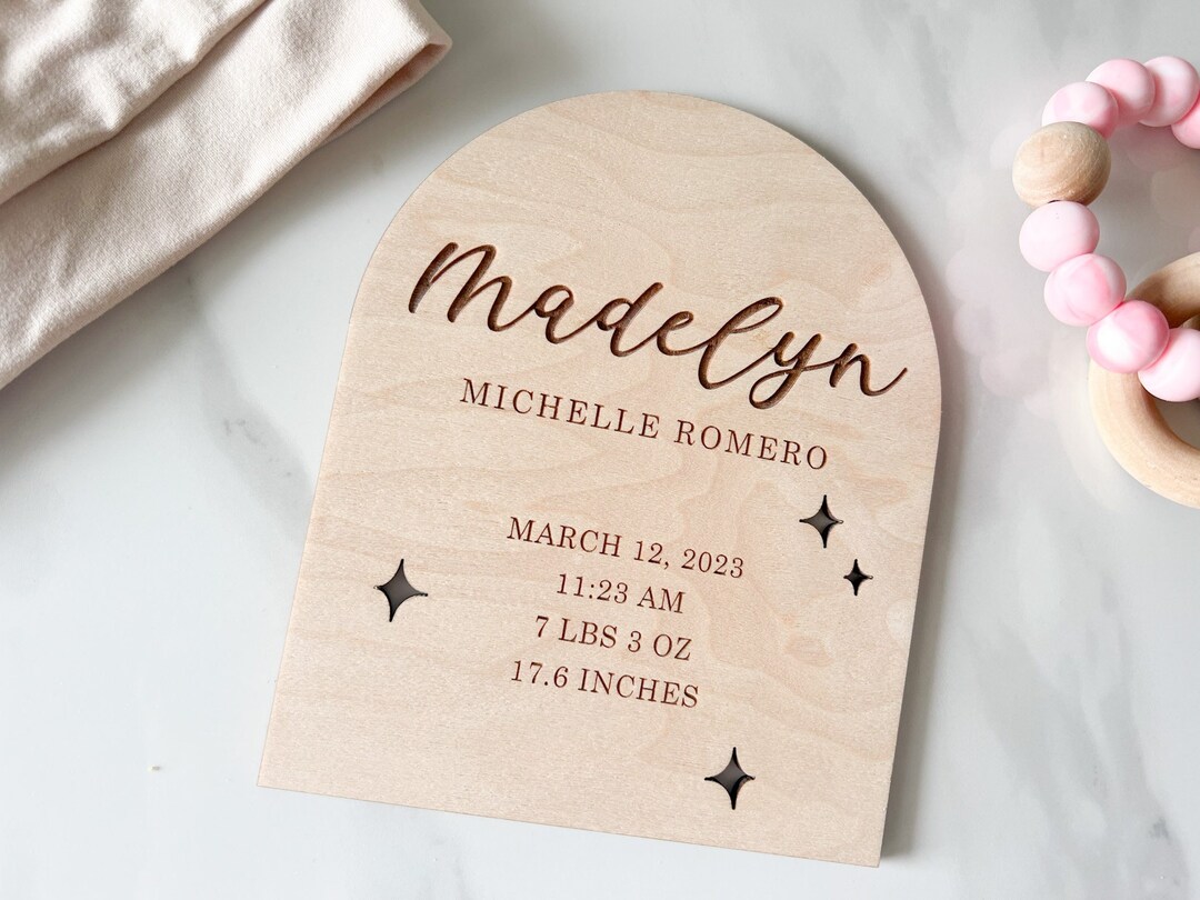 Baby Birth Announcement Sign for Hospital, Engraved Birth Stats Sign ...