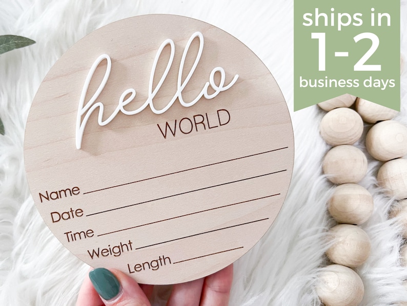 Hello World Baby Announcement Sign Hello World Plaque Gender - Etsy