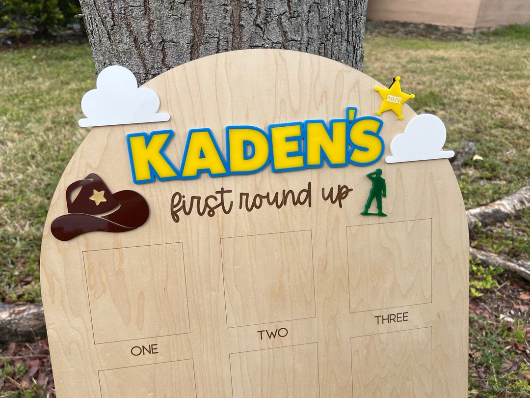 One Year of First Birthday Photo Board, First Round up Toy Theme First ...