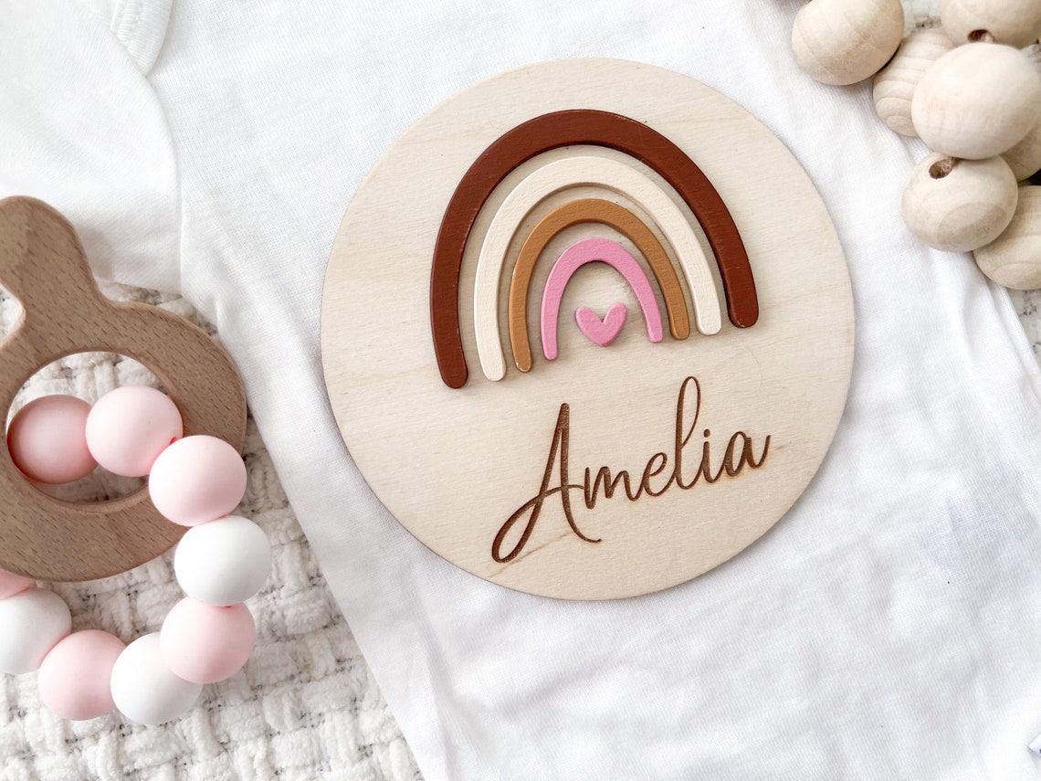 Rainbow Baby Announcement Wooden Name Sign Rainbow Sign - Etsy