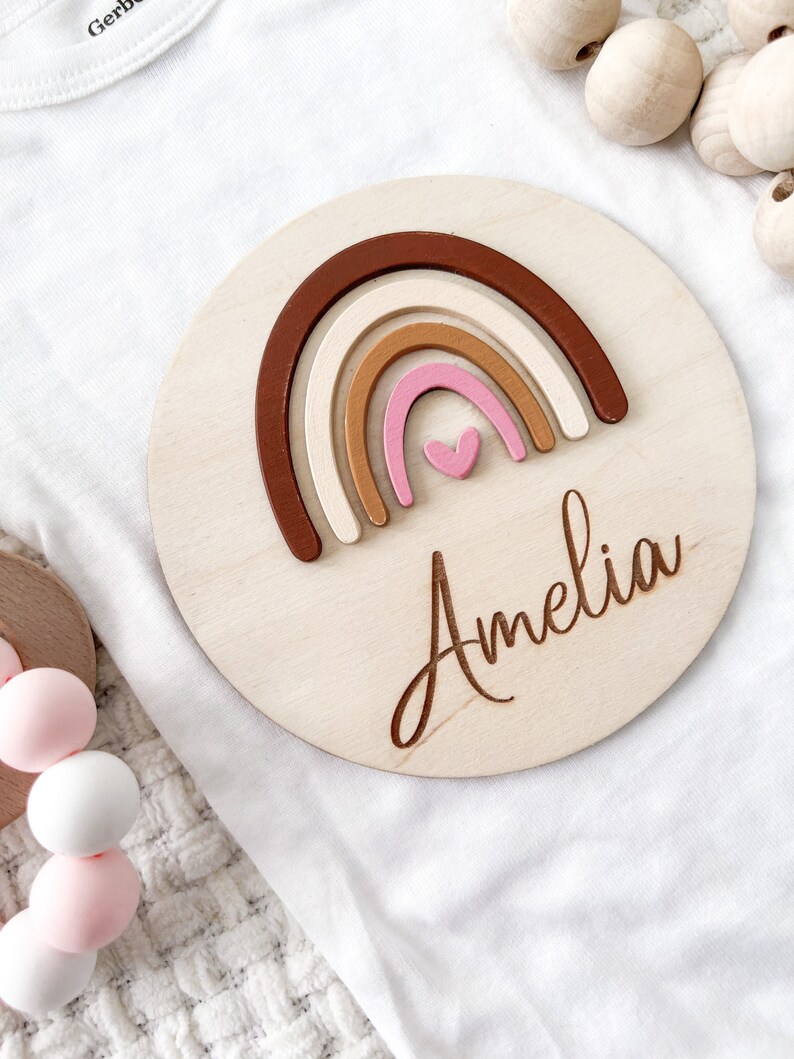 Rainbow Baby Announcement Wooden Name Sign Rainbow Sign - Etsy