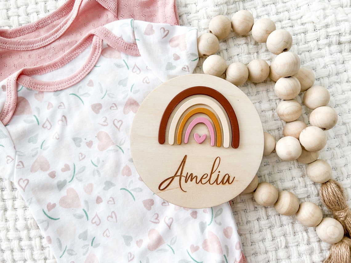 Rainbow Baby Announcement Wooden Name Sign Rainbow Sign - Etsy