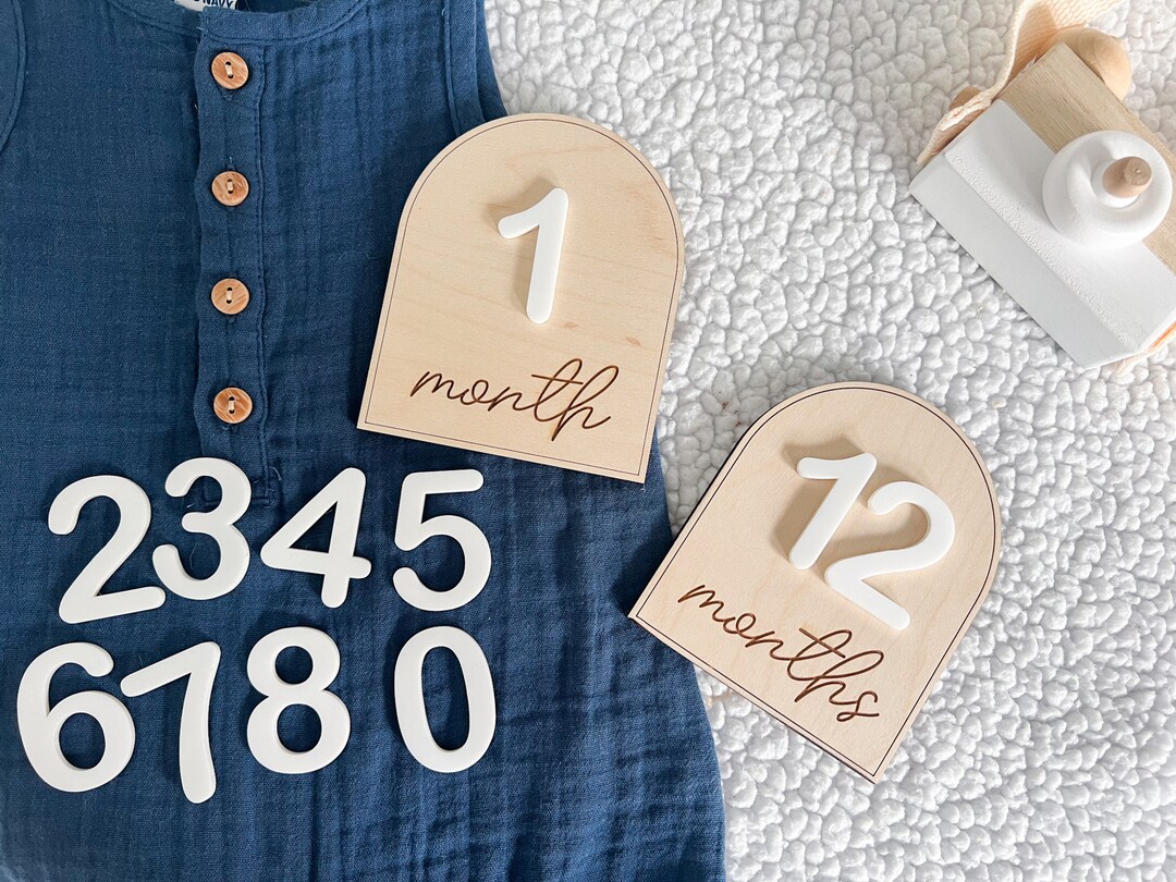 Baby Monthly Milestone Marker, Baby Month Signs, Interchangeable Wooden ...