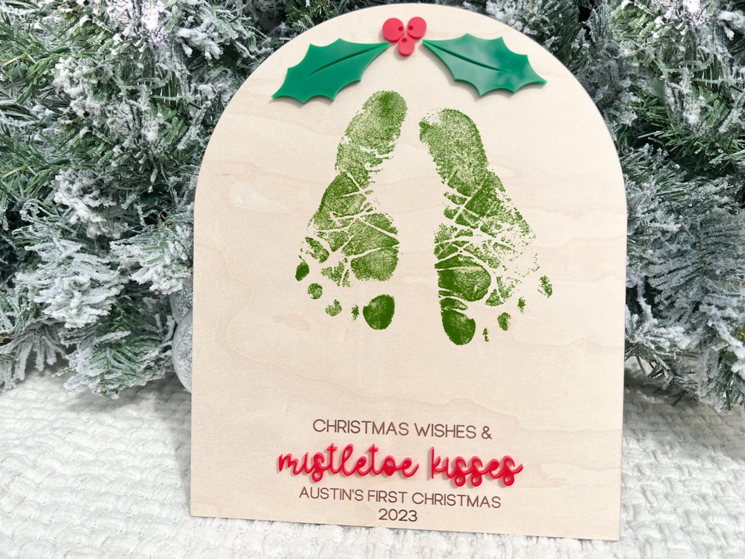 Christmas Footprint Sign Board, Mistletoe Kids Christmas Footprint ...