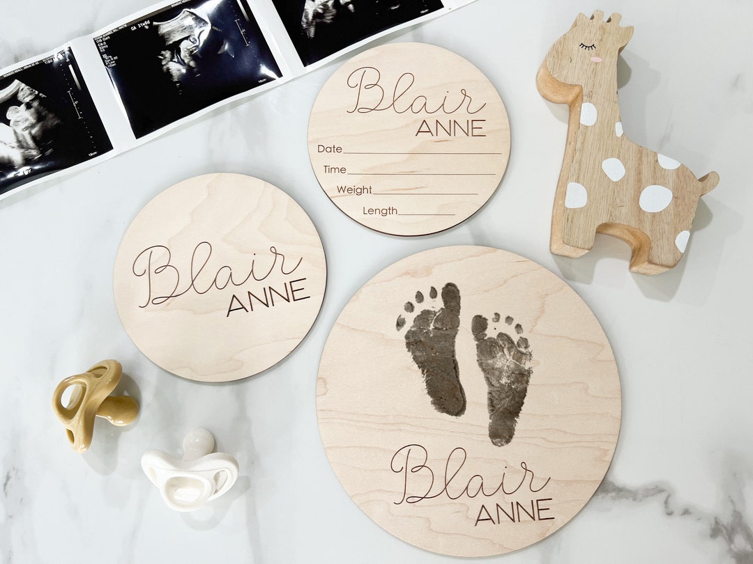 Baby Announcement Sign, Newborn Footprint Sign, Birth Announcement Sign ...