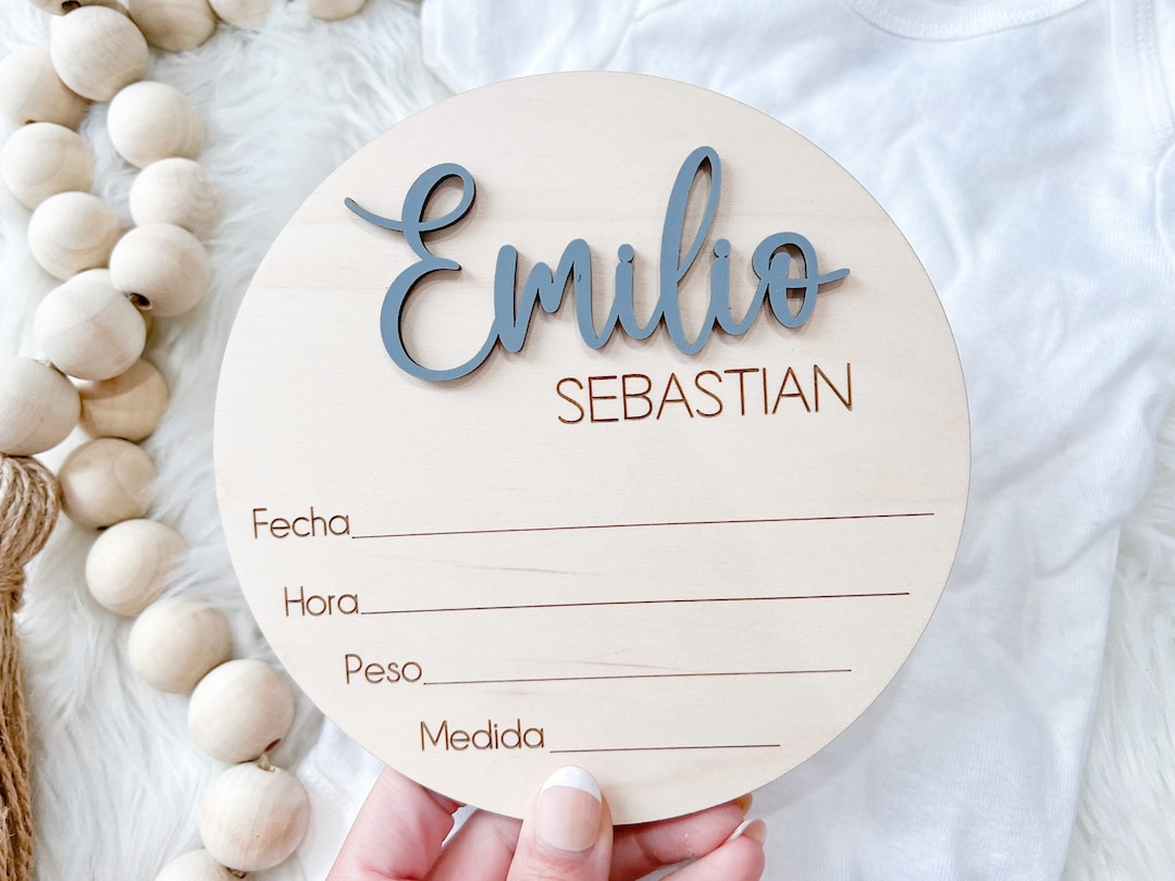 Spanish Baby Name Announcement Sign, 3D Hospital Name Wood Sign, Birth ...