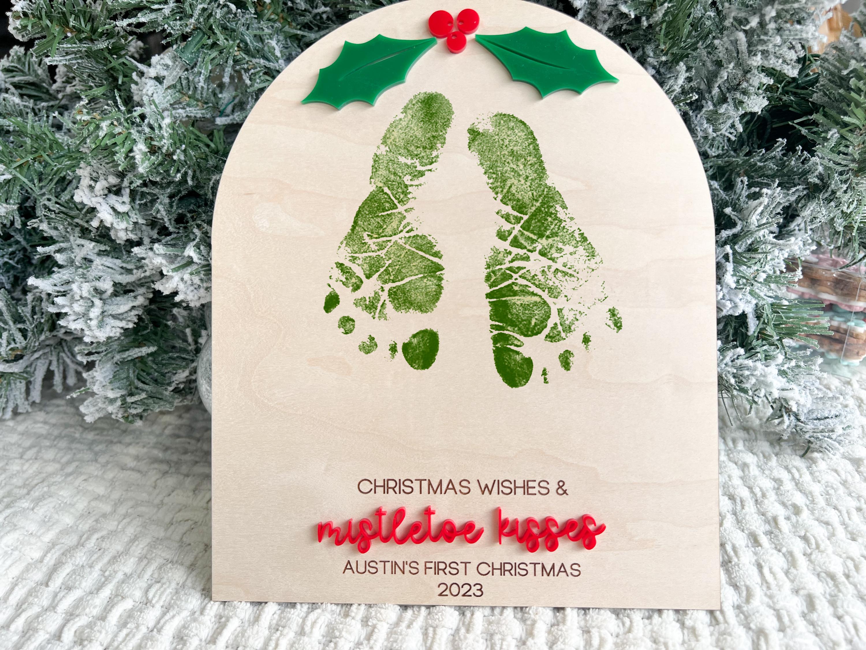 Christmas Footprint Sign Board, Mistletoe Kids Christmas Footprint ...