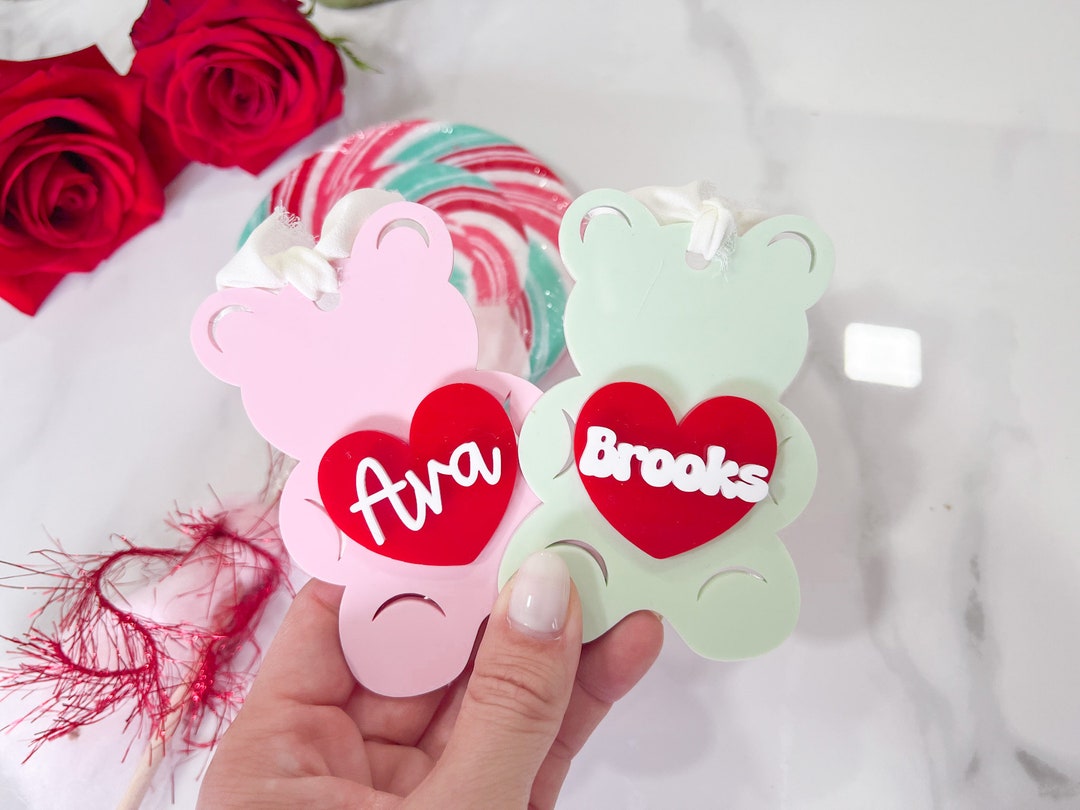 Personalized Valentines Day Tag, Valentine Gift Bag Tag, Bear Candy ...