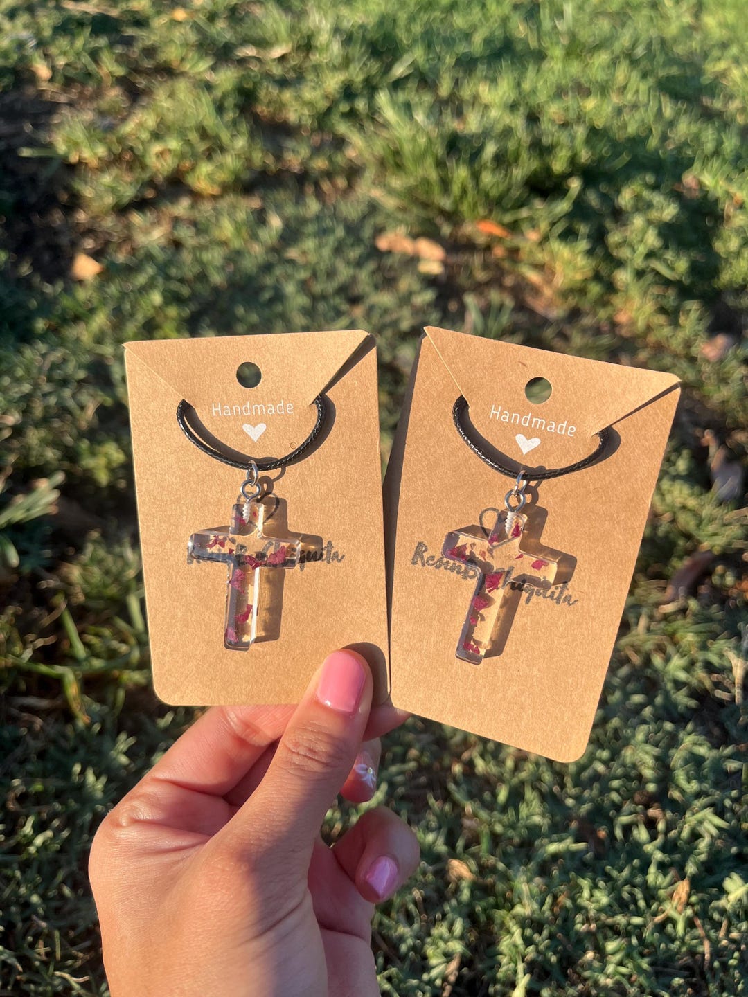 Floral Cross Necklace | Pressed Flower Resin Pendant - Etsy