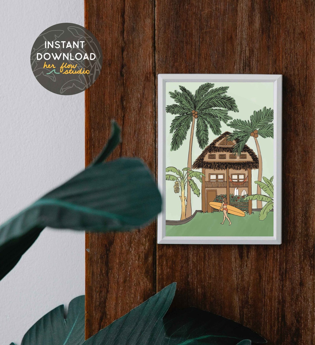 Tropical Surf Shack Art Print | Beach House Decor Costa Rica Art ...