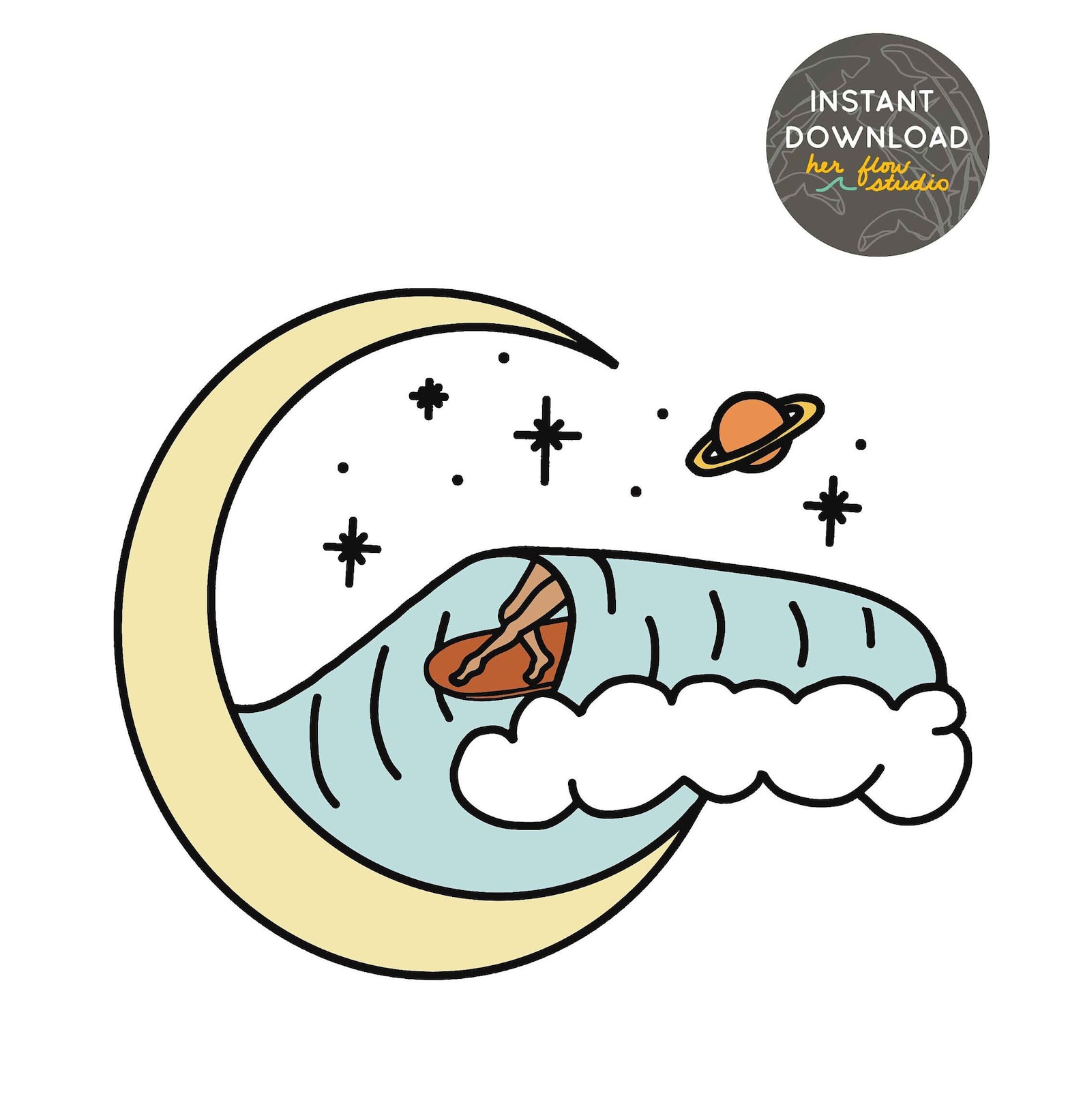 MOONLIGHT WAVE DANCER Surf Art Printable Wave Art Moon and Wave Moon ...