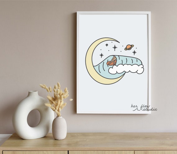 MOONLIGHT WAVE DANCER Surf Art Printable Wave Art Moon - Etsy