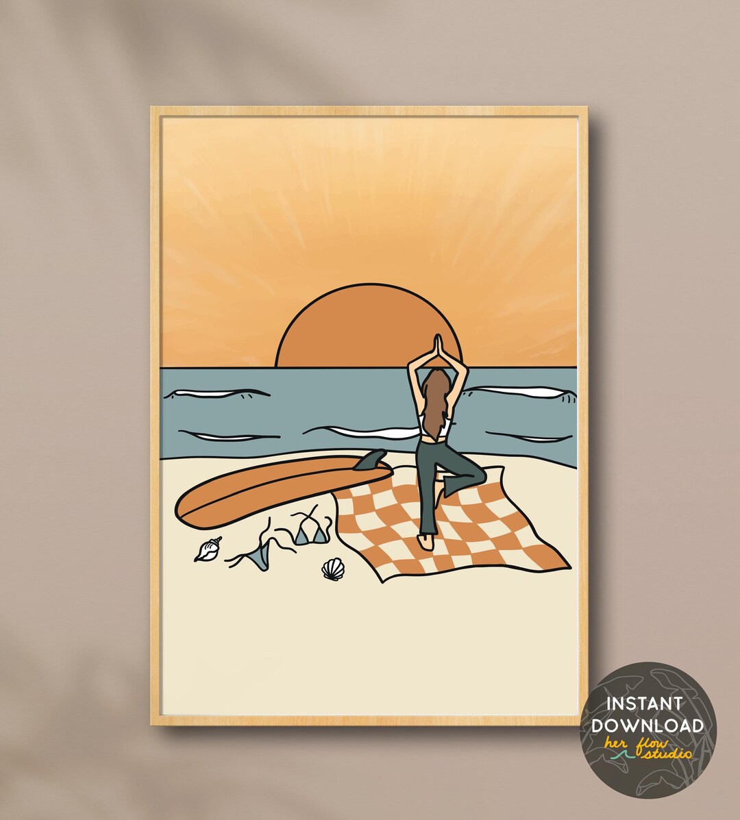 PRINTABLE Surfer Girl | Sun and Wave | Beachy Wall Art | Surfboard Wall ...