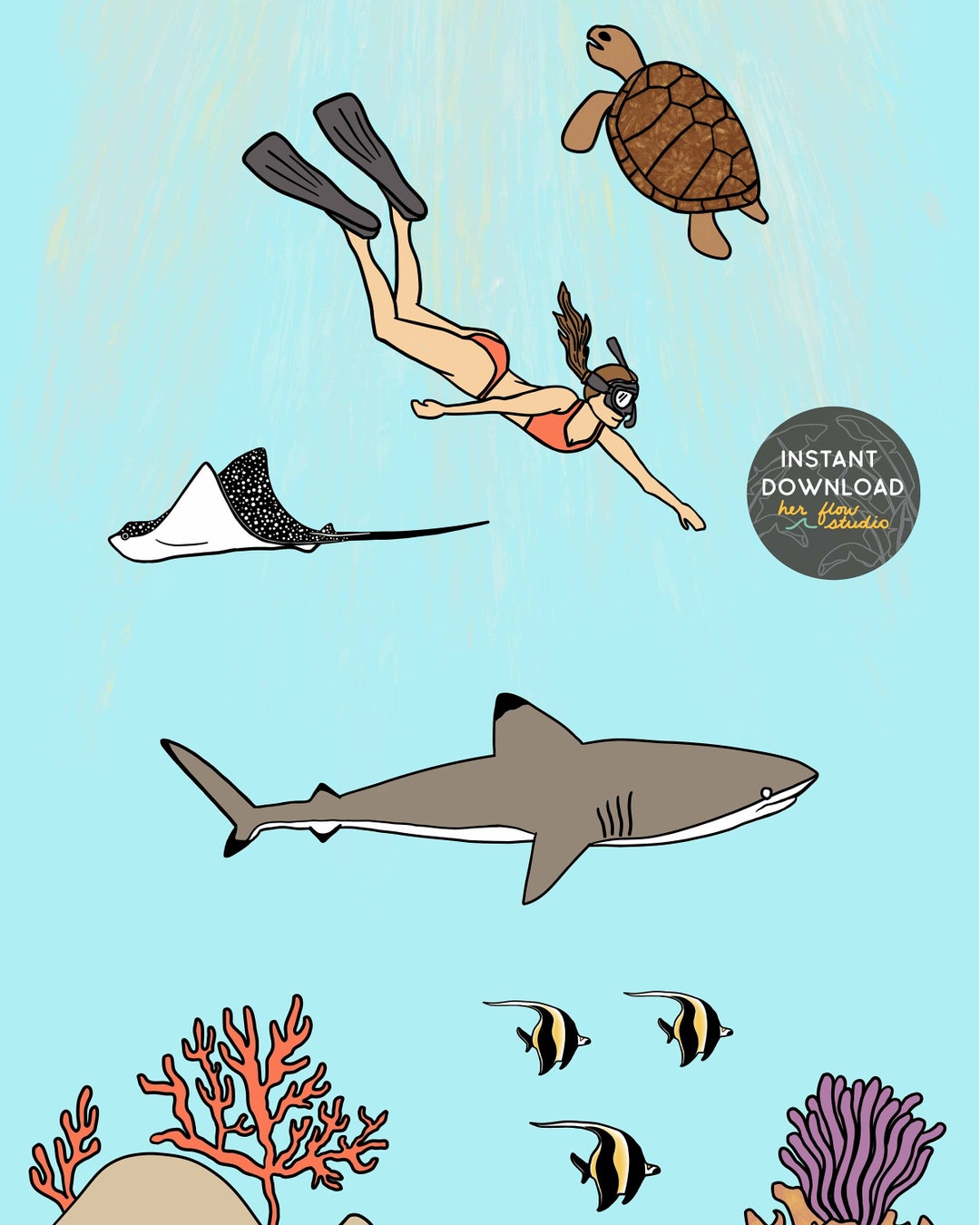 PRINTABLE Diving Art | Diver Print | Freediver Gift | Diving Printable ...