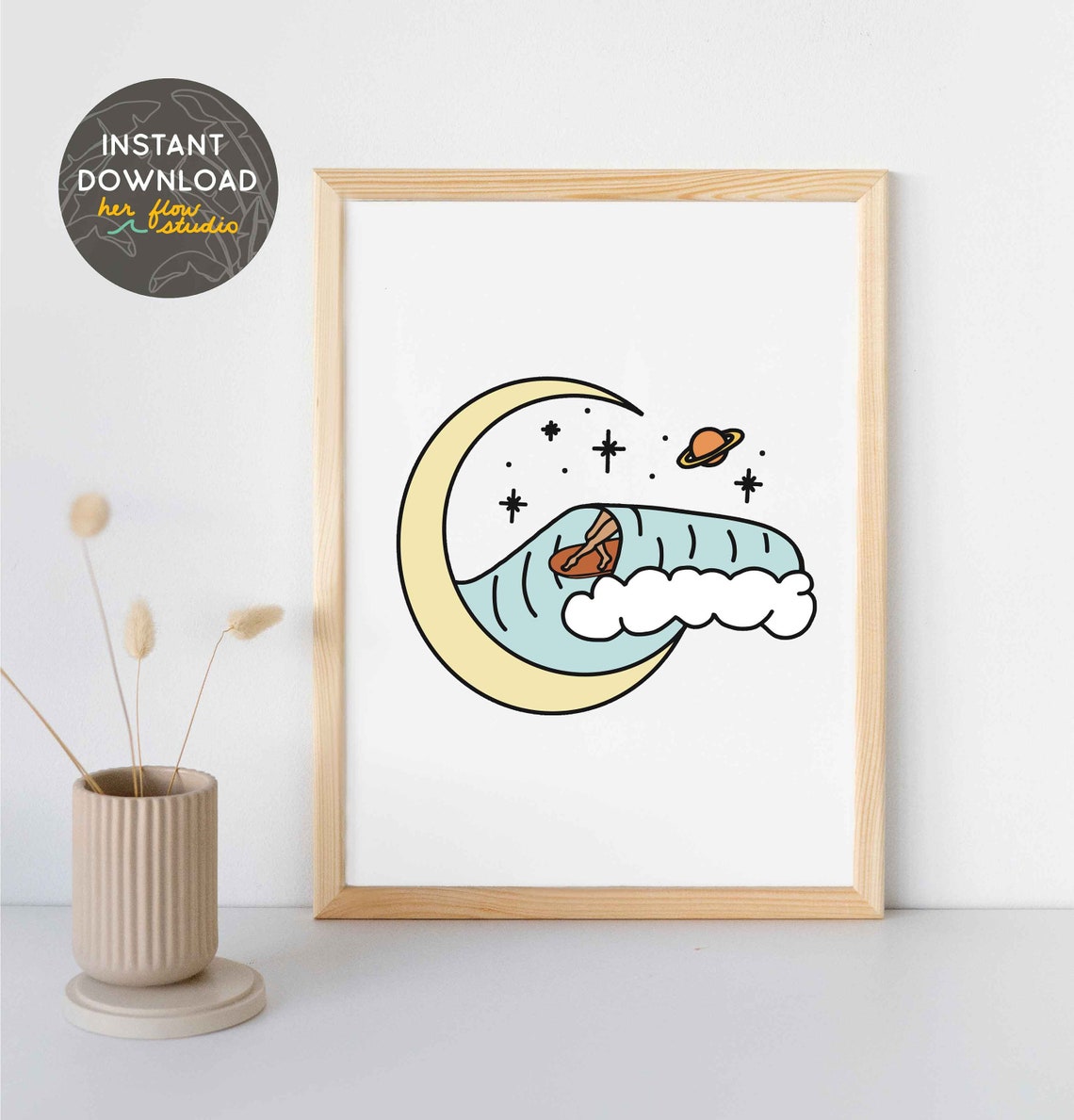 MOONLIGHT WAVE DANCER Surf Art Printable Wave Art Moon and Wave Moon ...