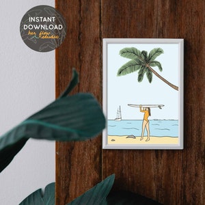 PRINTABLE Island Art | Surfer Girl | Sailboat | Surfing Poster ...