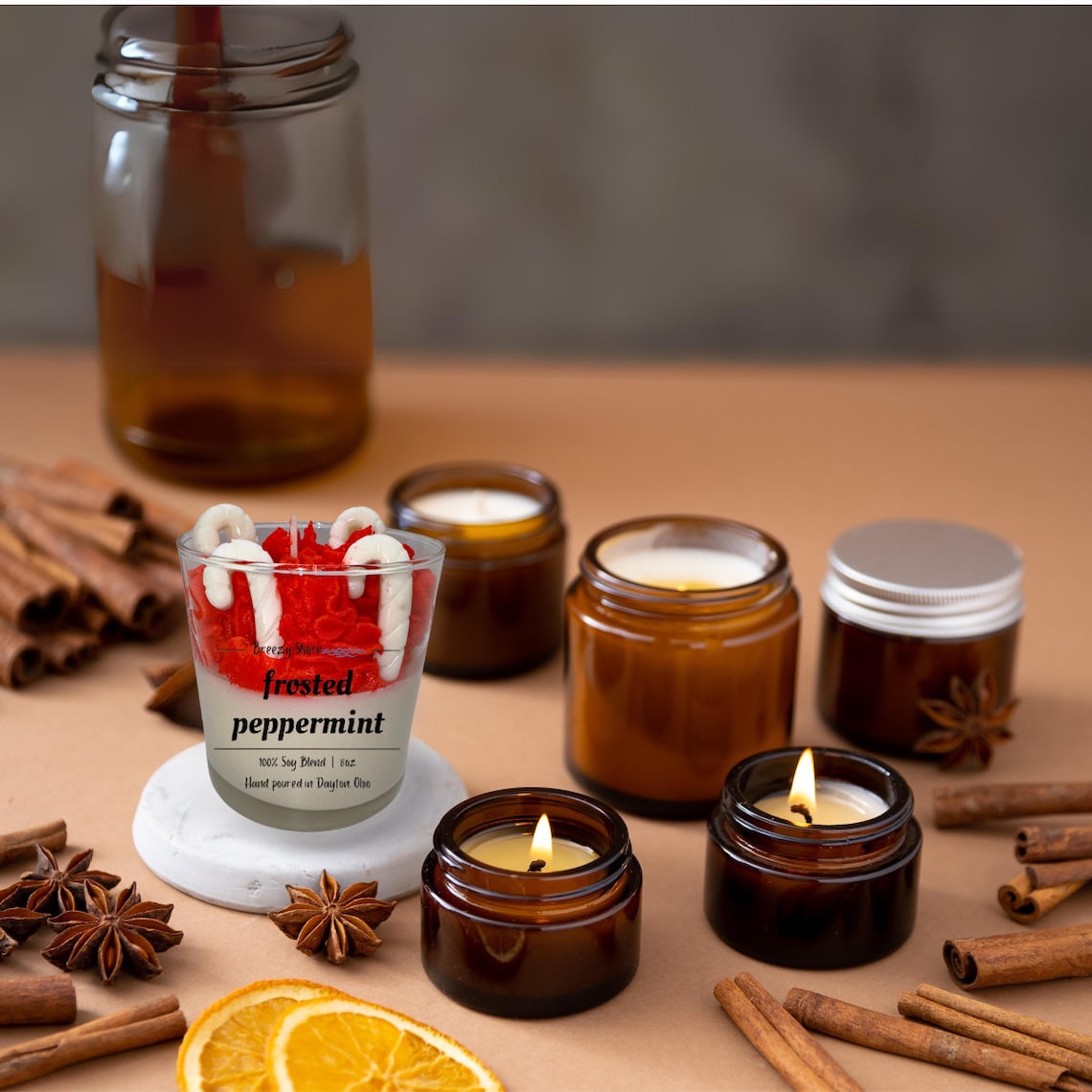Frosted Red Peppermint Dreams: Soy-scented Candle Elegance With a Fresh ...
