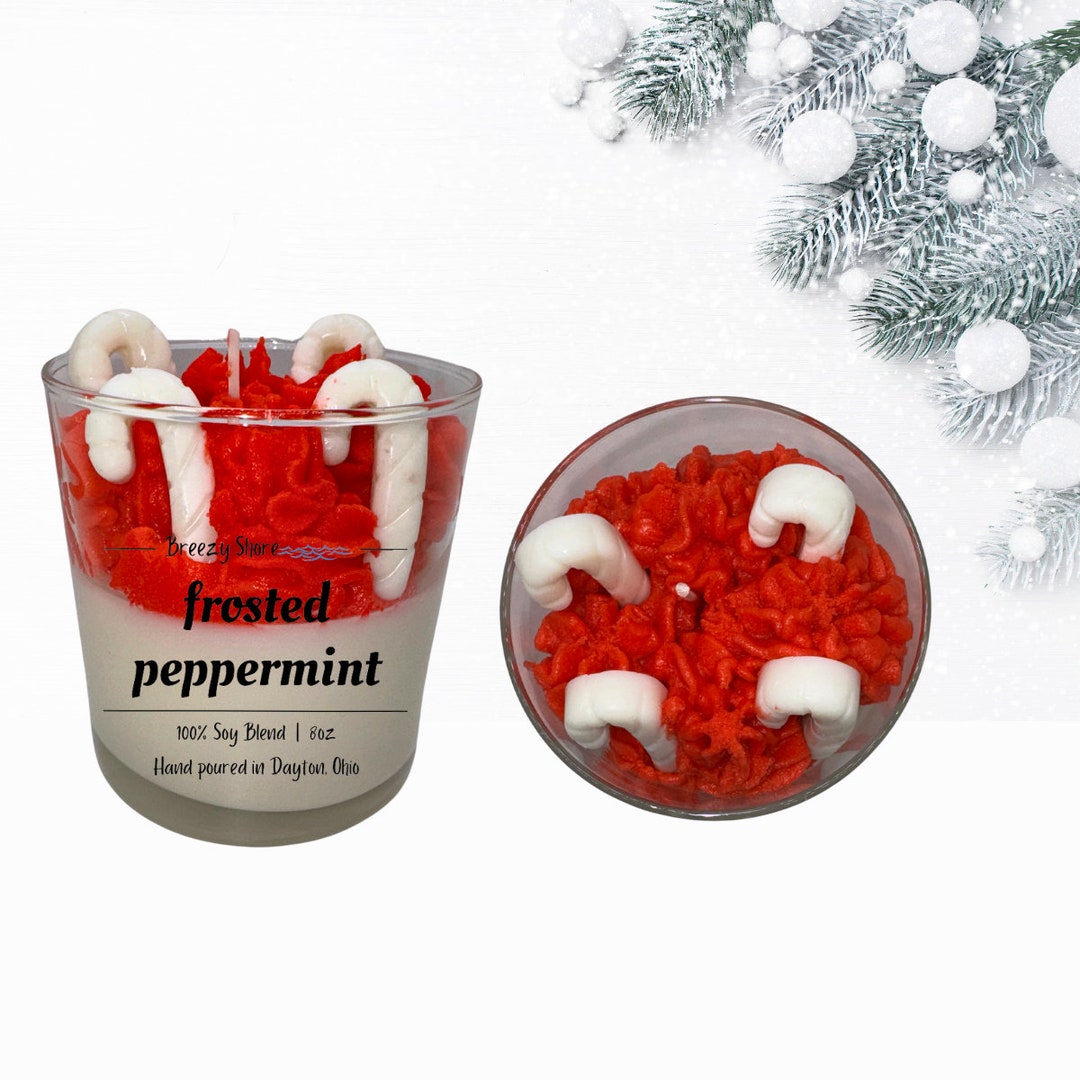 Frosted Red Peppermint Dreams: Soy-scented Candle Elegance With a Fresh ...