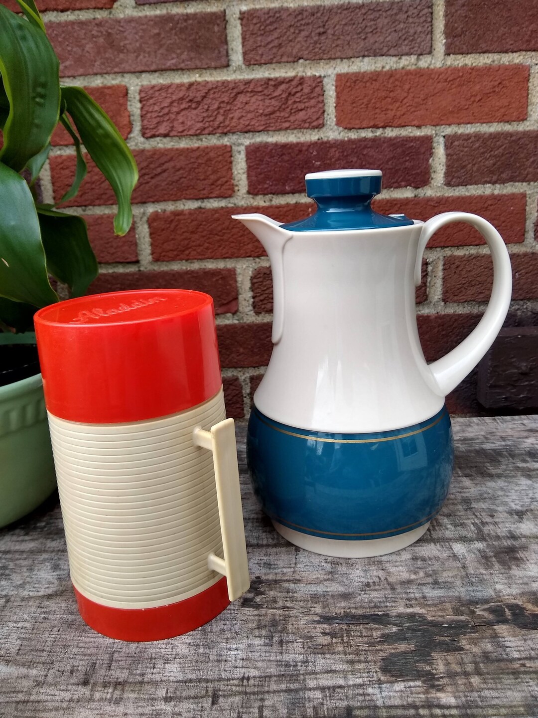 Vintage Thermos, Teal Blue Coffee Carafe, Aladdin Hi Lo Wide Mouth Soup ...