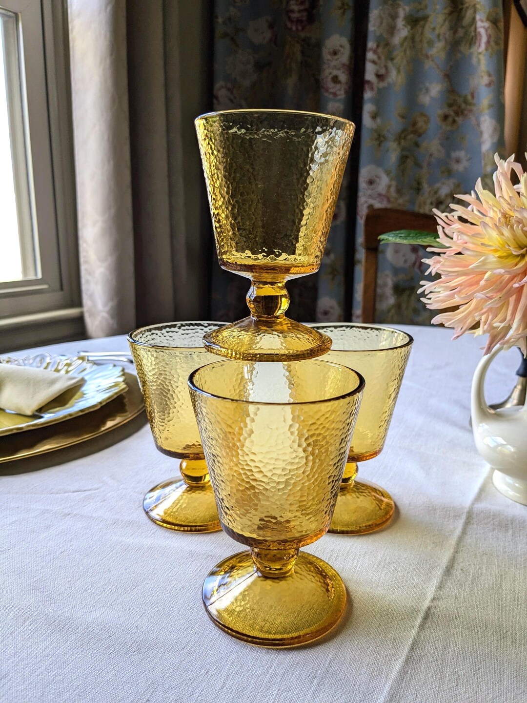 Set of 4 Pebbled Stone Wine / Parfait Glasses - 1970’s - Hazel Atlas - Etsy