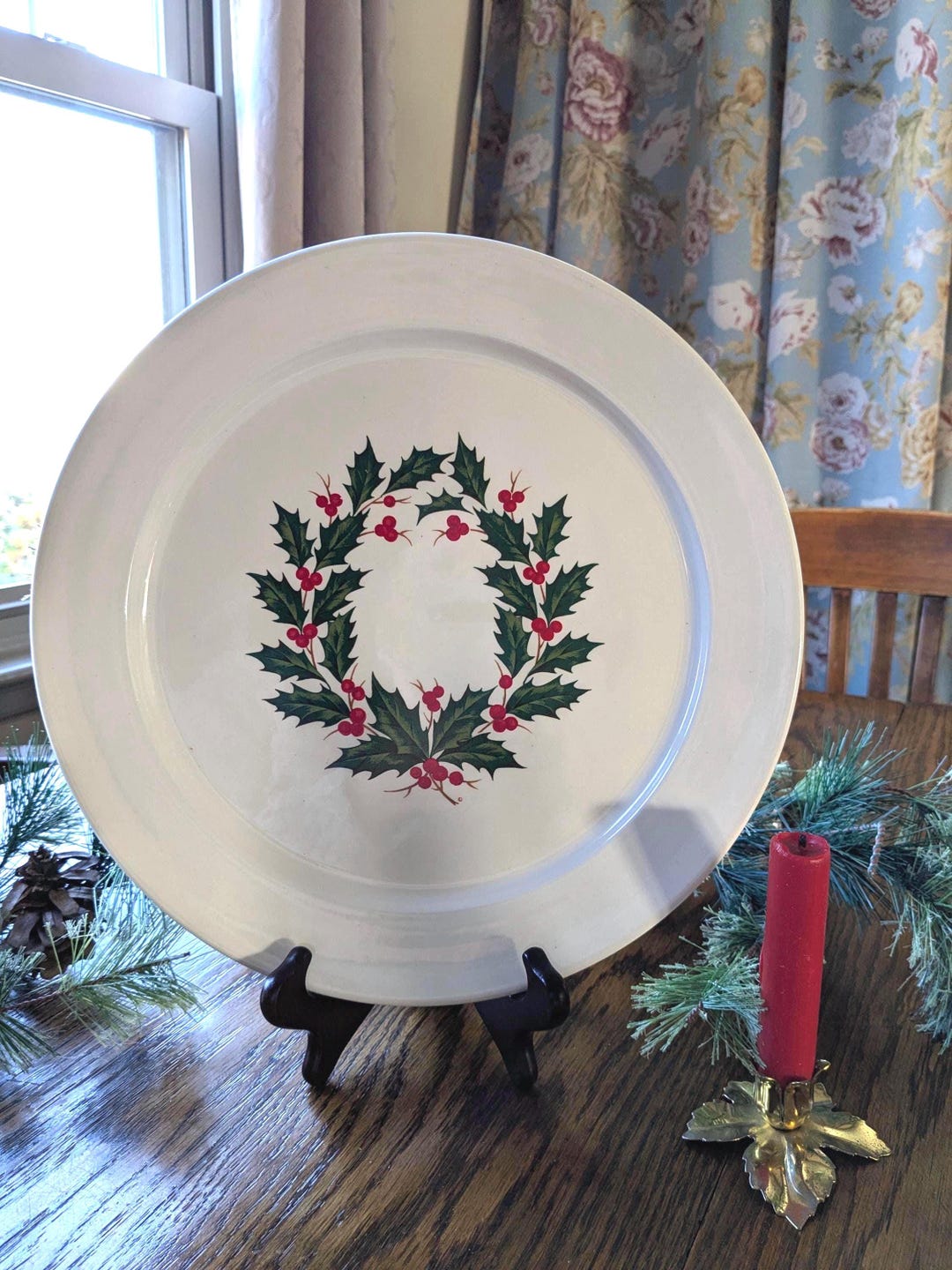 Vintage Christmas Platter From Homer Laughlin – Holly Berry Wreath Cake ...