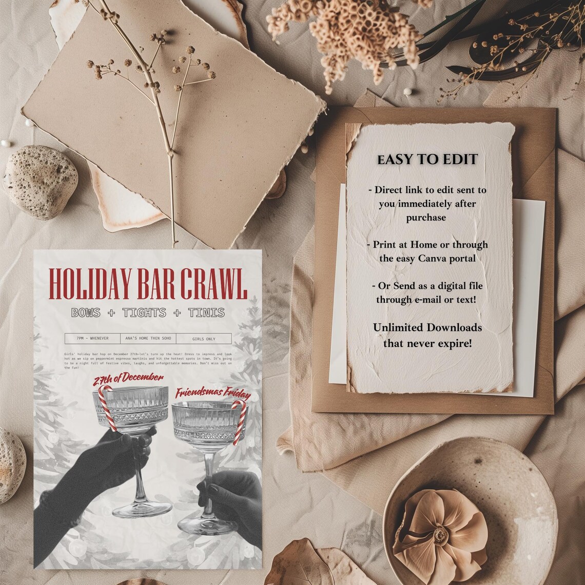 Editable Digital Holiday Christmas Party Bar Crawl Event Invitation ...