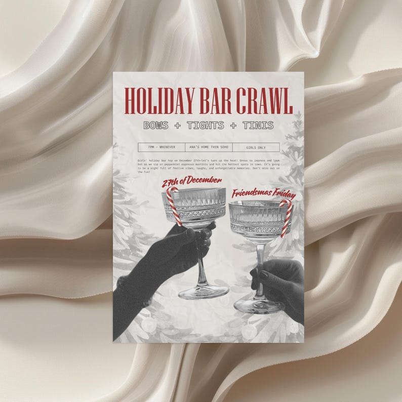 Editable Digital Holiday Christmas Party Bar Crawl Event Invitation ...