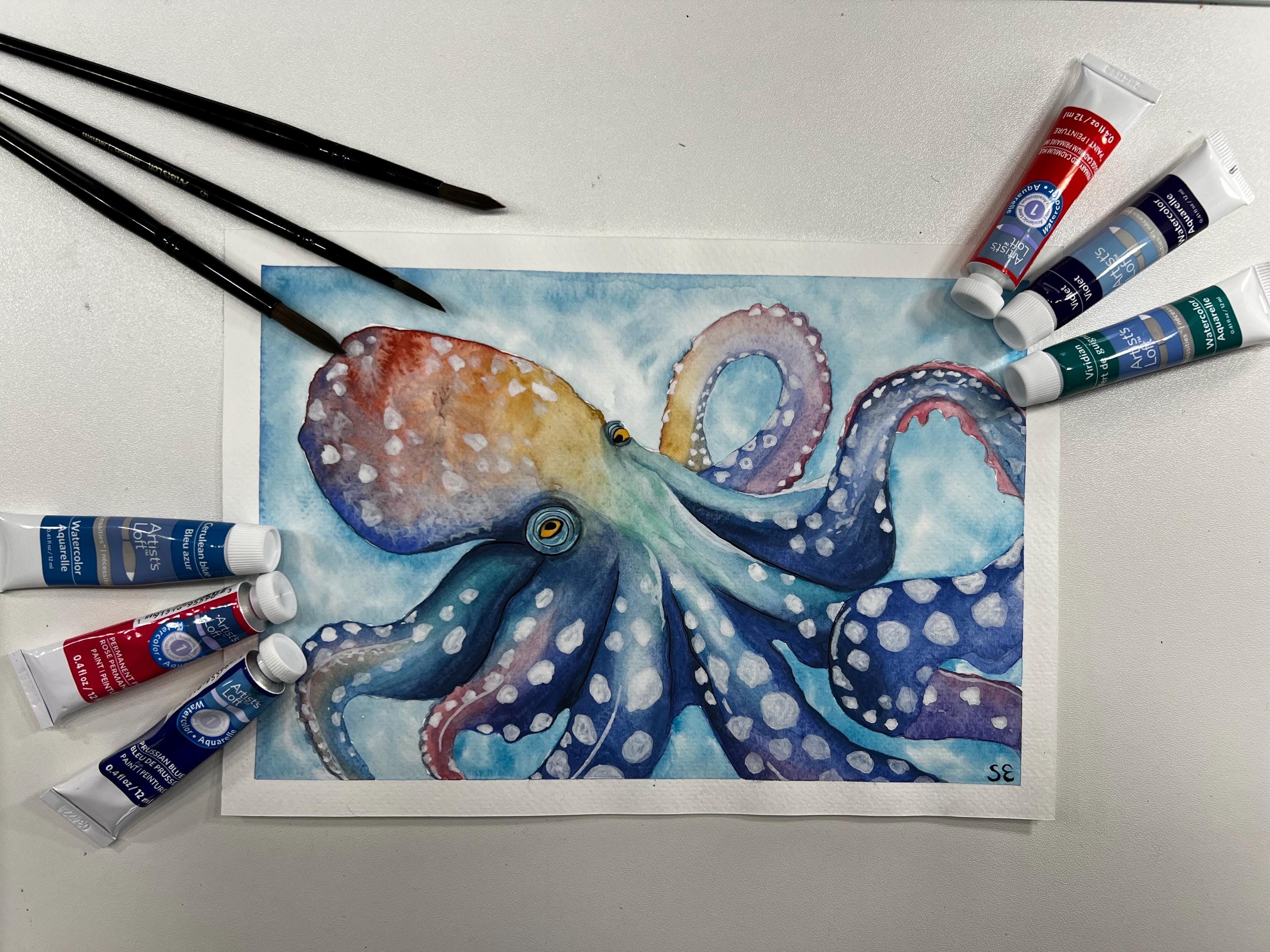 Watercolor Painting : Colorful Octopus - Etsy