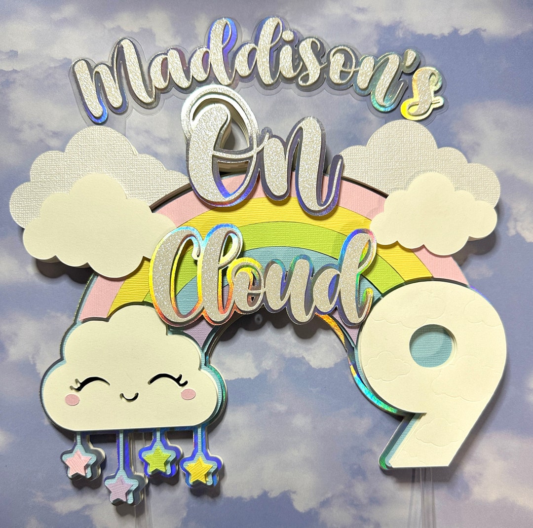On Cloud 9 Cake Topper Cloud 9 Party Rainbow Party Cloud - Etsy