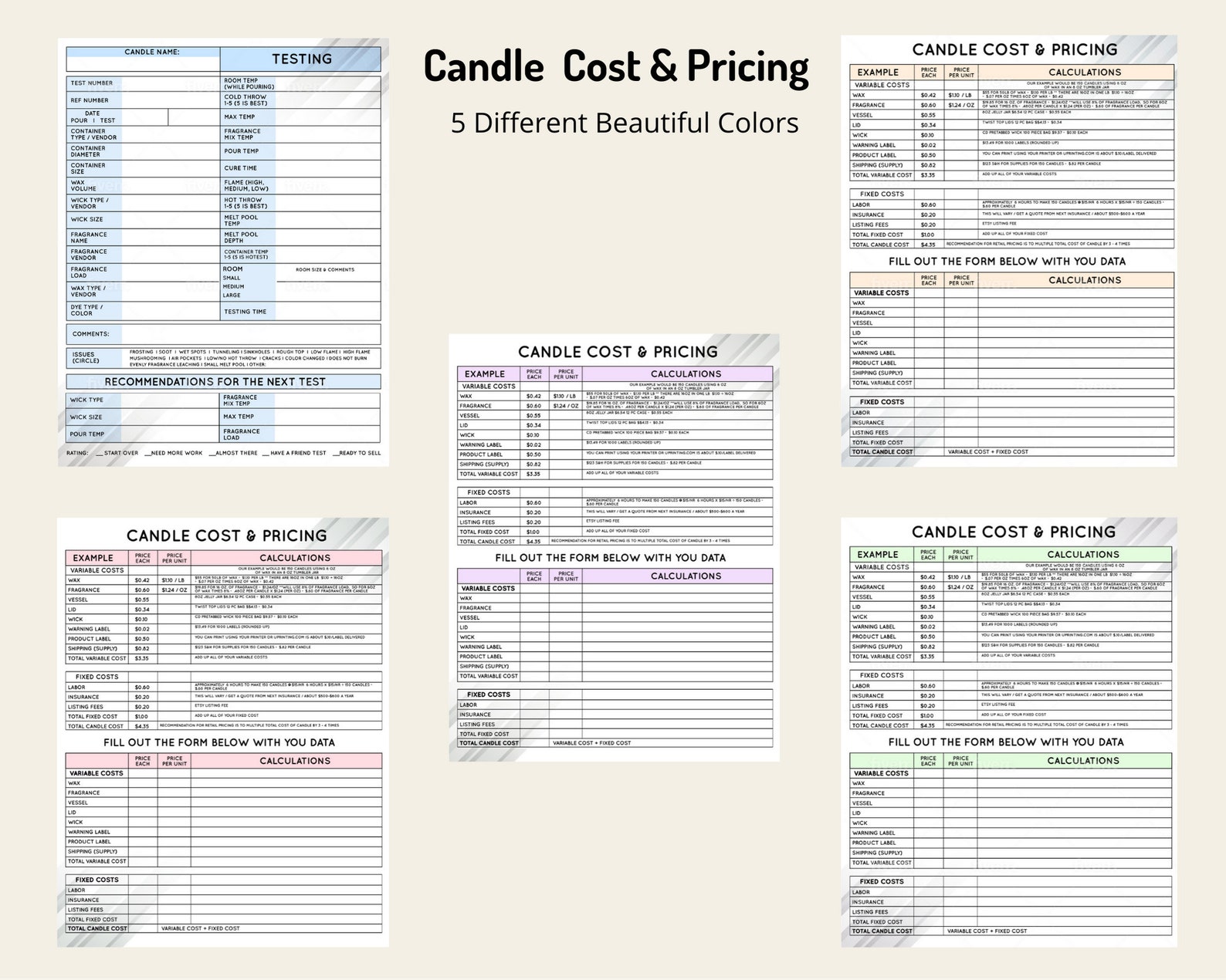 Candle Making Printable Cost Calculator Sheets, + FREE/BONUS: 3-page ...
