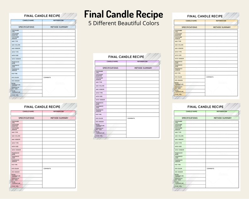 Candle Making Printable Final Recipe Sheets, + FREE/BONUS: 3-page ...