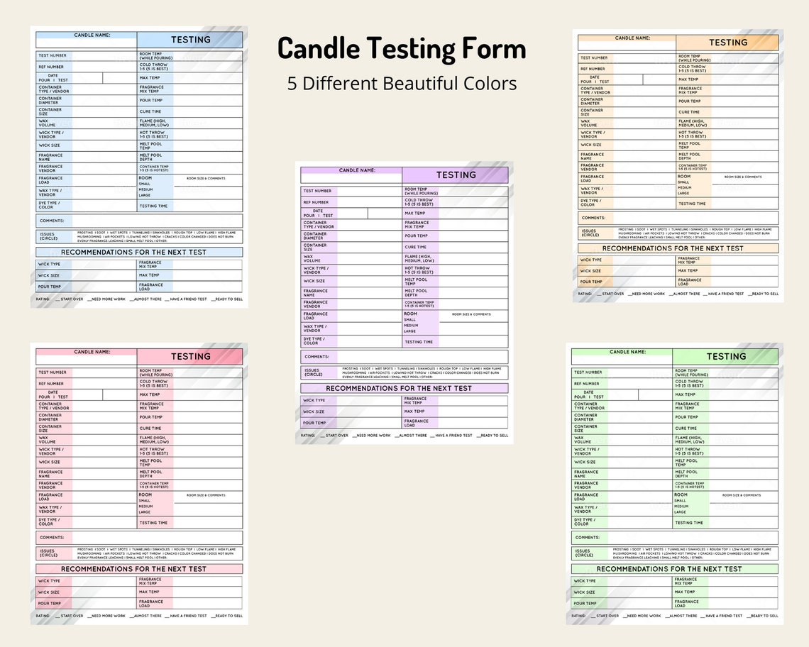 Candle Making Printable Testing Sheets, + FREE/BONUS: 3-page Candle ...