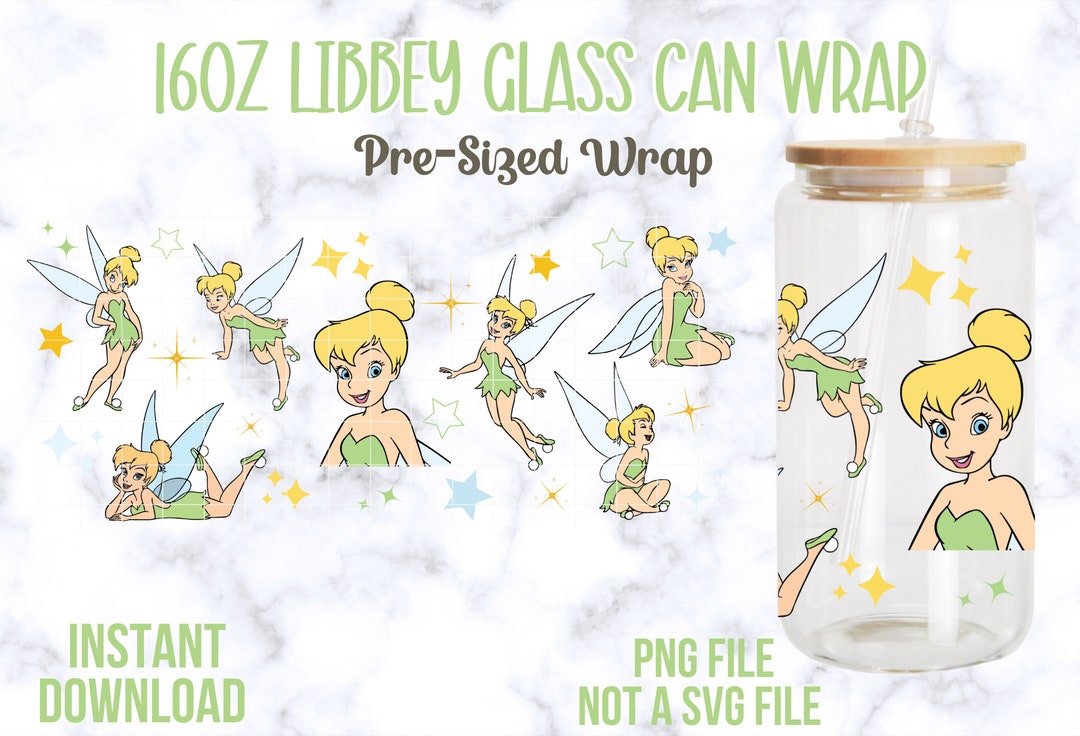 Tinkerbell 16oz Libbey Glass Can Wrap, 16oz Libbey Glass Wrap, 16oz PNG ...