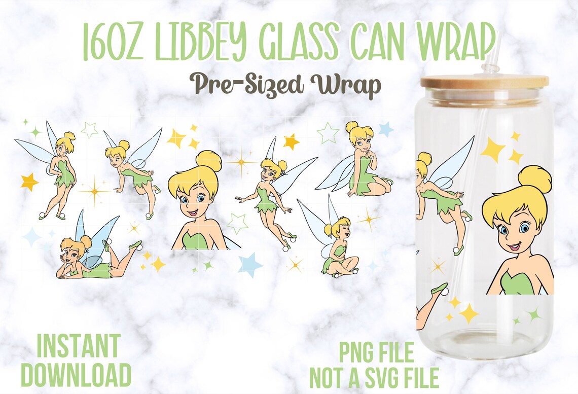 Tinkerbell 16oz Libbey Glass Can Wrap 16oz Libbey Glass Wrap - Etsy