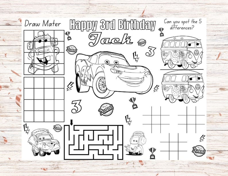 Cars Coloring Activity Mats, Cars Coloring Pages, Cars Party Favors ...