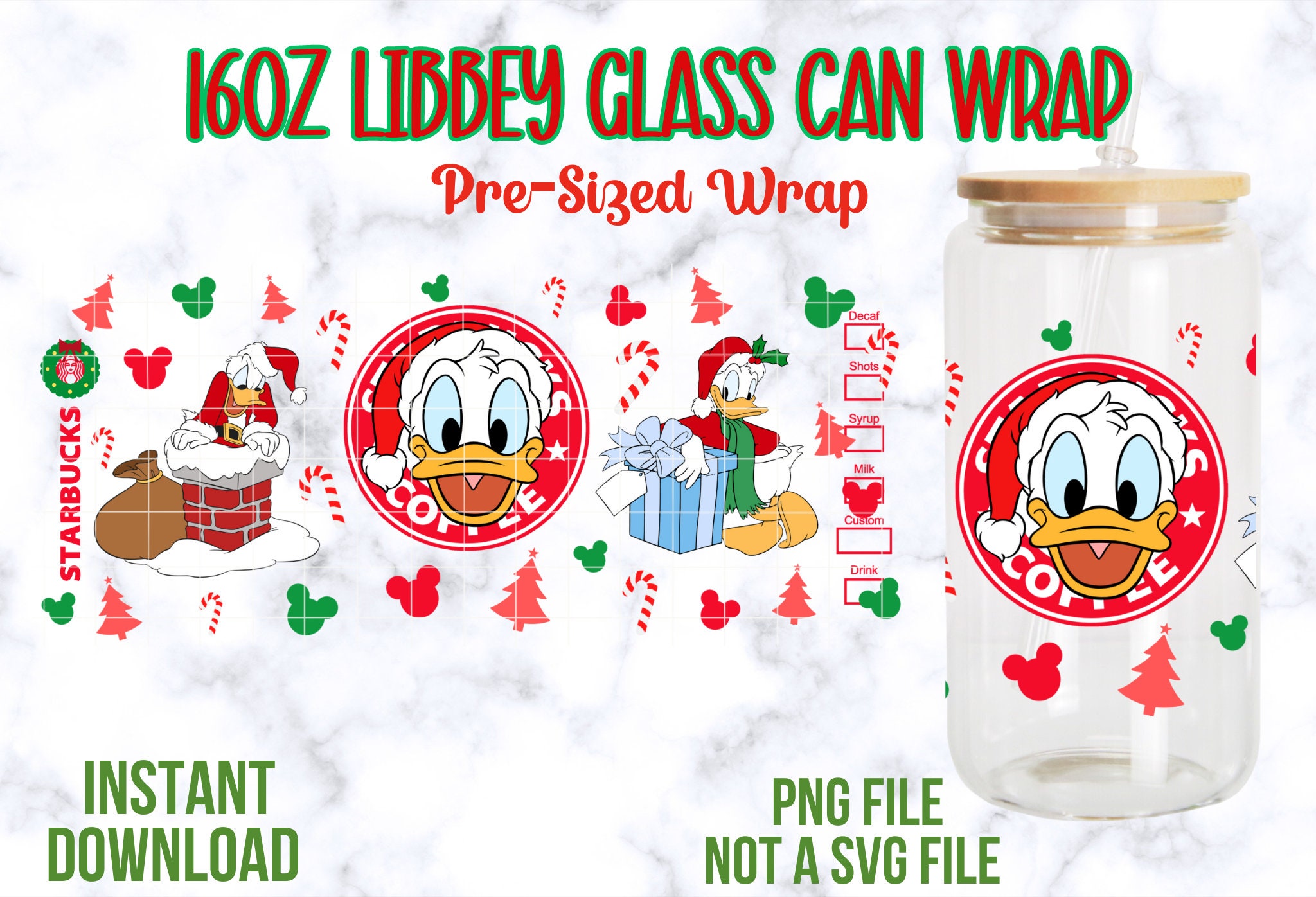 Christmas Donald Duck 16oz Libbey Glass Wrap, Christmas Donald, 16oz ...